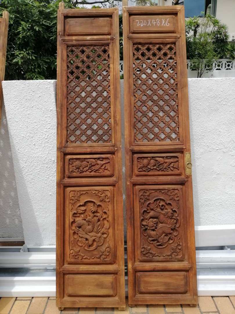 vintage old doors panels wood carvings latticework divider partition ...