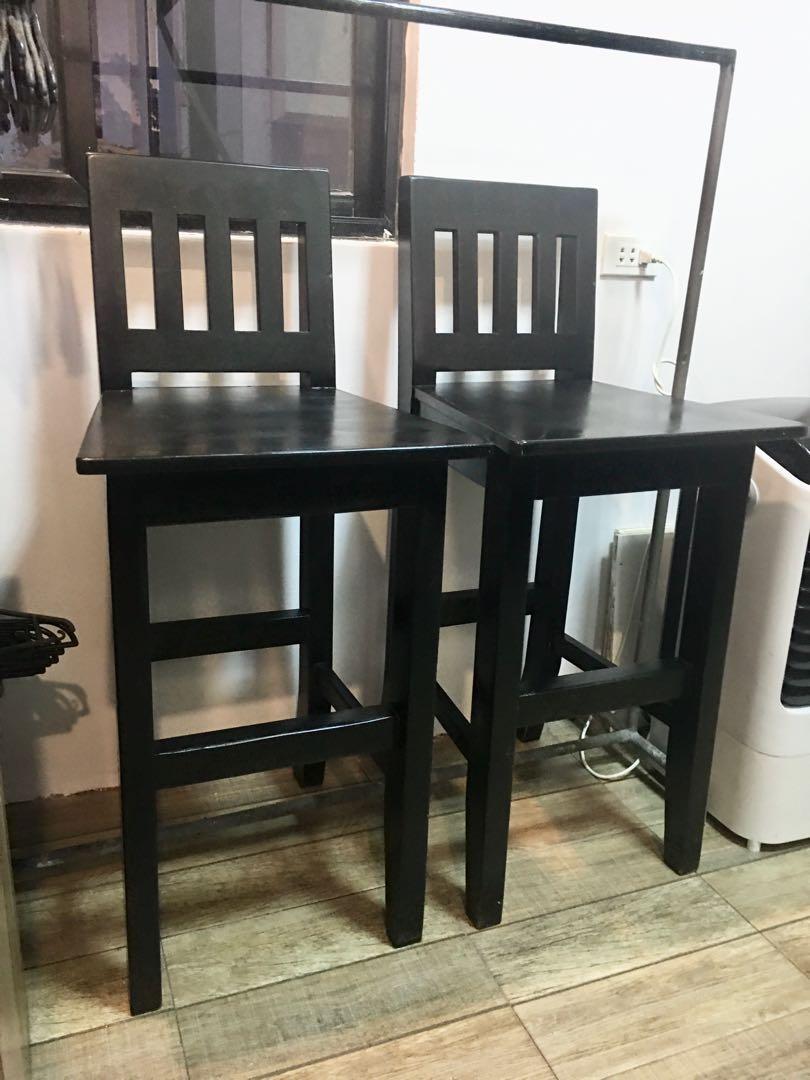 Black Palochina With Glass Top Bar Table and High Chair Set (2 Seater ...
