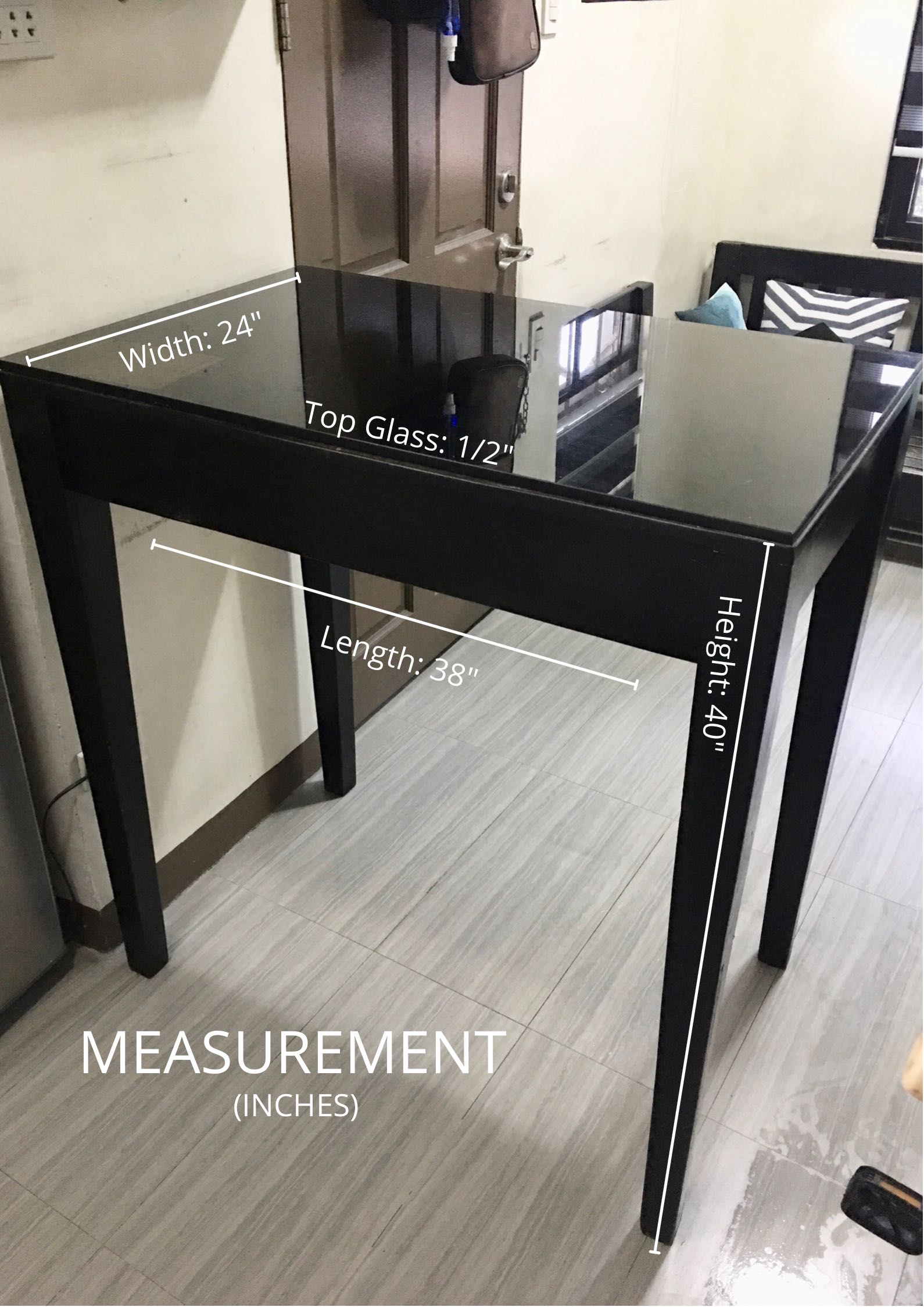 Black Palochina With Glass Top Bar Table and High Chair Set (2 Seater ...