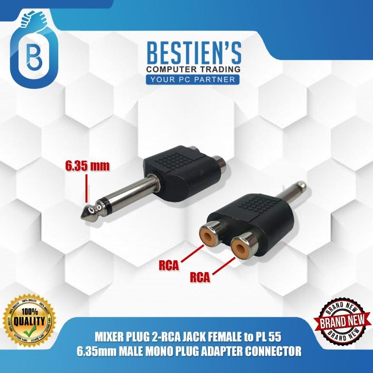 MIXER PLUG 2-RCA JACK FEMALE to PL 55 6.35mm MALE MONO PLUG ADAPTER ...