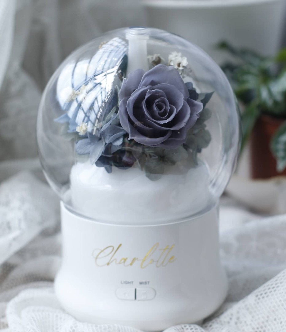 Preserved flowers rose hydrangea grey ash blue white in humidifier cum ...