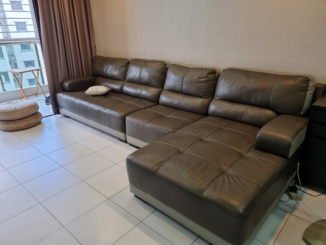 Used sofa set genuine leather, Furniture & Home Living, Furniture ...