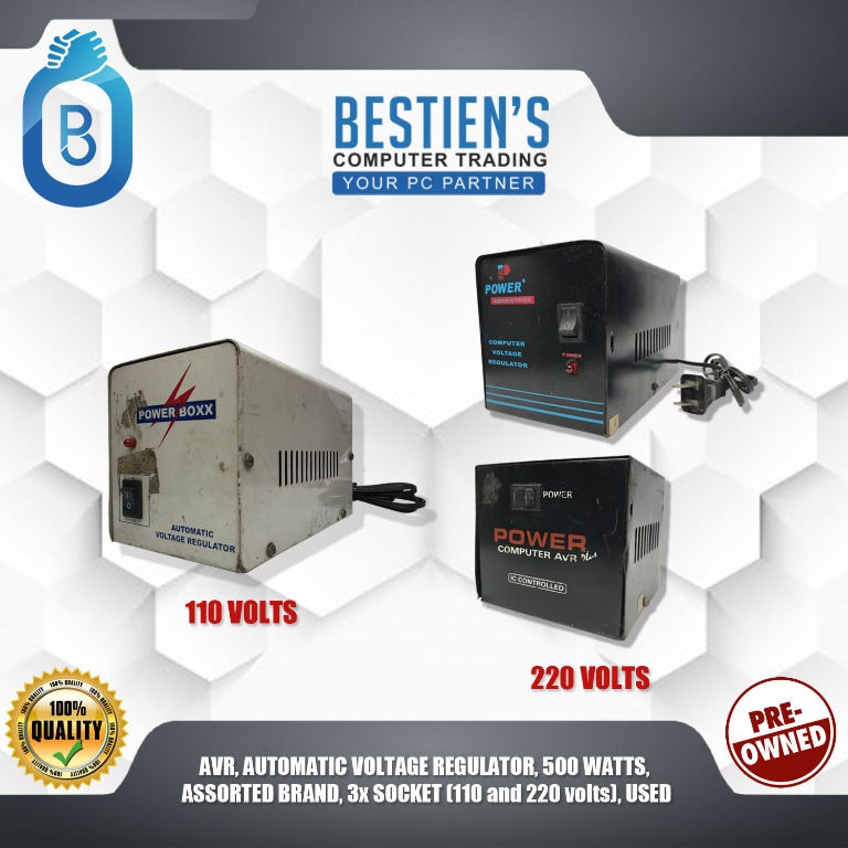 AVR, AUTOMATIC VOLTAGE REGULATOR, 500 WATTS, ASSORTED BRAND, 3x SOCKET ...