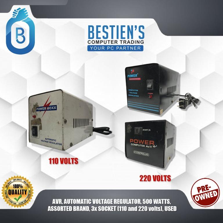 AVR, AUTOMATIC VOLTAGE REGULATOR, 500 WATTS, ASSORTED BRAND, 3x SOCKET ...