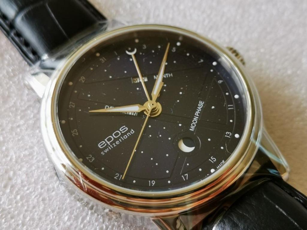 Epos moon phase day date month automatic watch (Swiss watch), 名牌, 手錶 ...