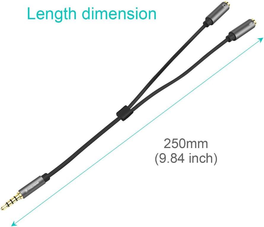 Headphone Mic Splitters Adapter, POSUGEAR 3.5mm Male to 2 Dual 3.5mm ...