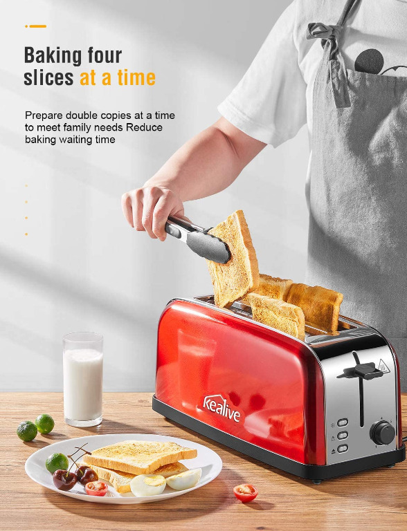 Kealive 4 Slice Toaster, Extra Wide Slot Stainless Steel Toaster with ...