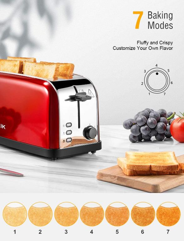 Kealive 4 Slice Toaster, Extra Wide Slot Stainless Steel Toaster with ...