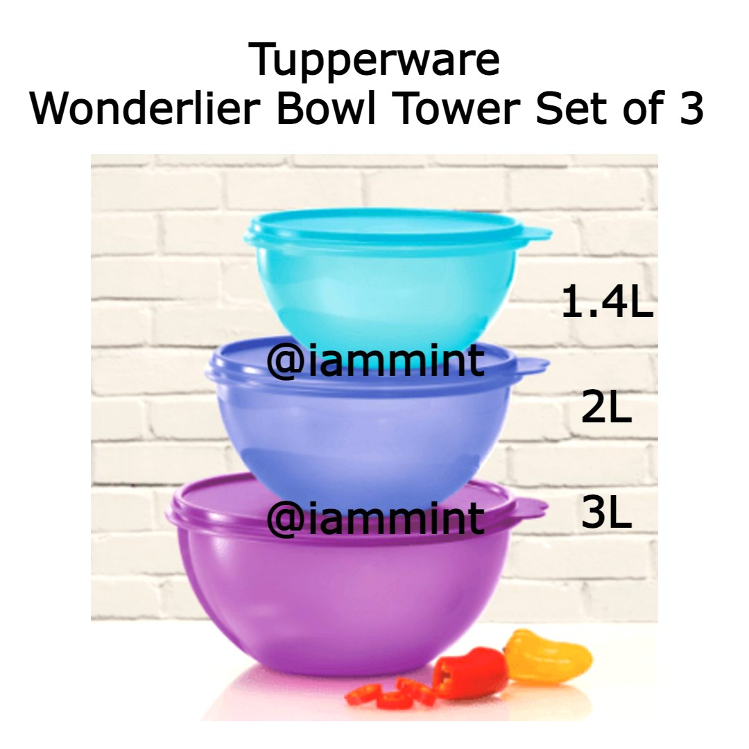 Tupperware Wonderlier Round Bowl Container Tower Set of 3, Furniture ...