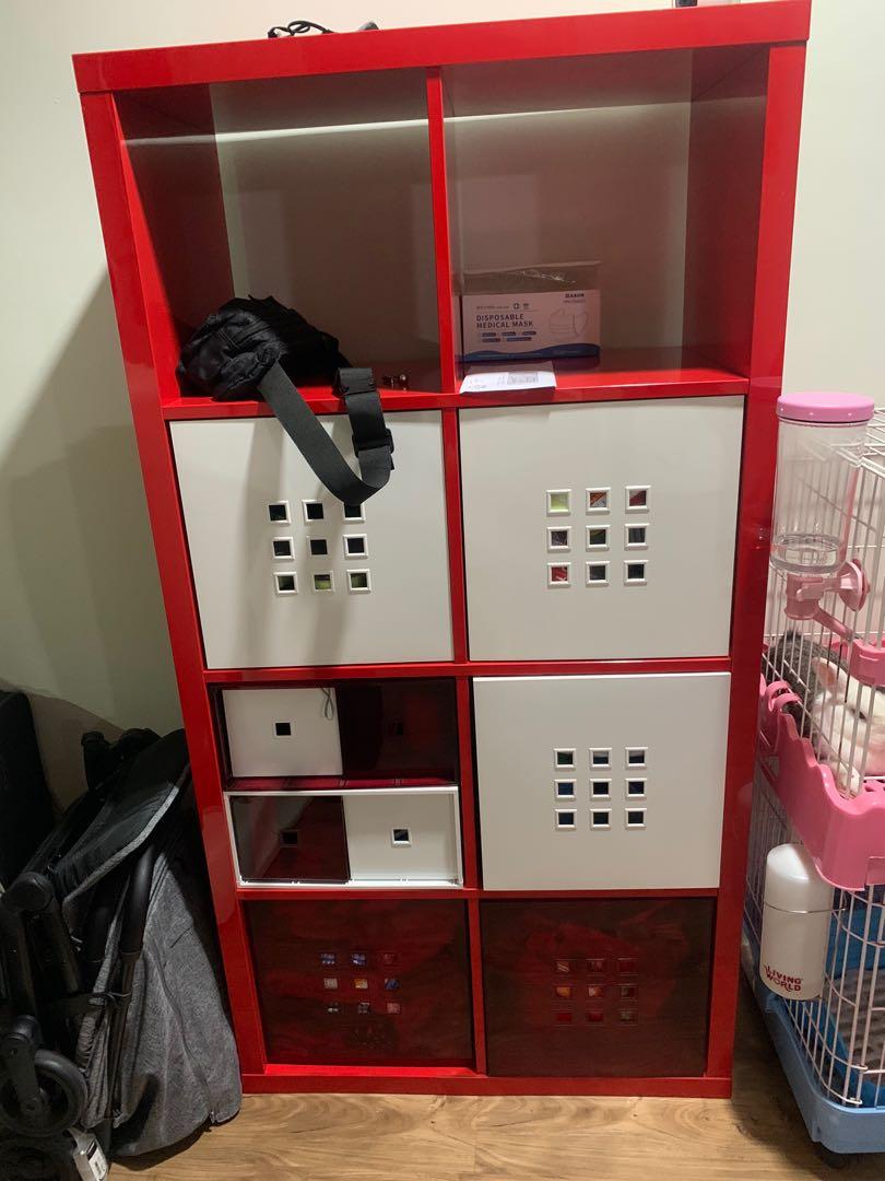 RED IKEA Kallax book shelf, Furniture & Home Living, Furniture, Shelves ...