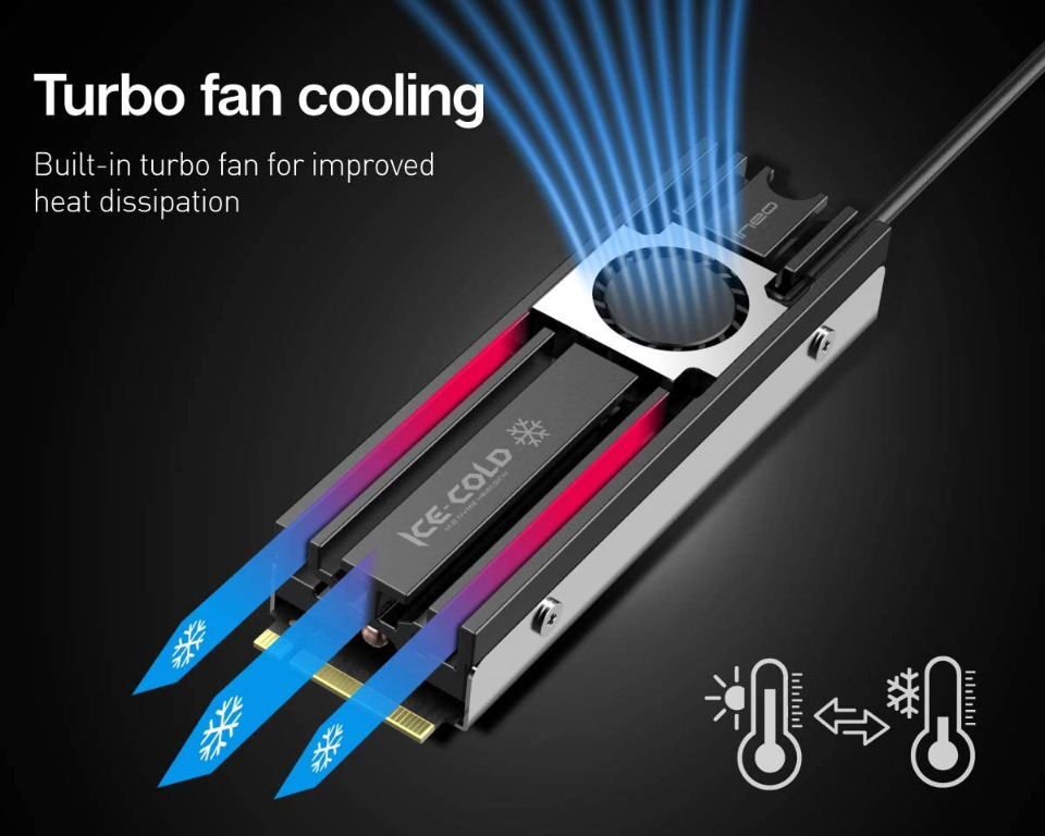 ineo Aluminum M.2 2280 SSD Cooper Pipe Heatsinks with 20mm Fan ...
