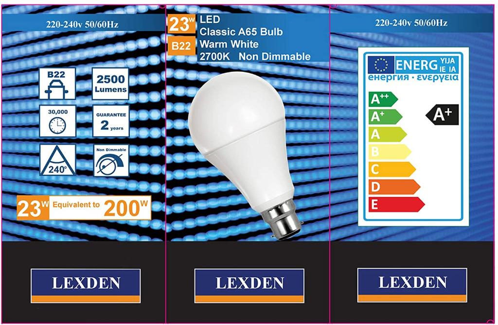LEXDEN 23W LED Light Bulb Bayonet B22, Elegant Warm White 2700K ...