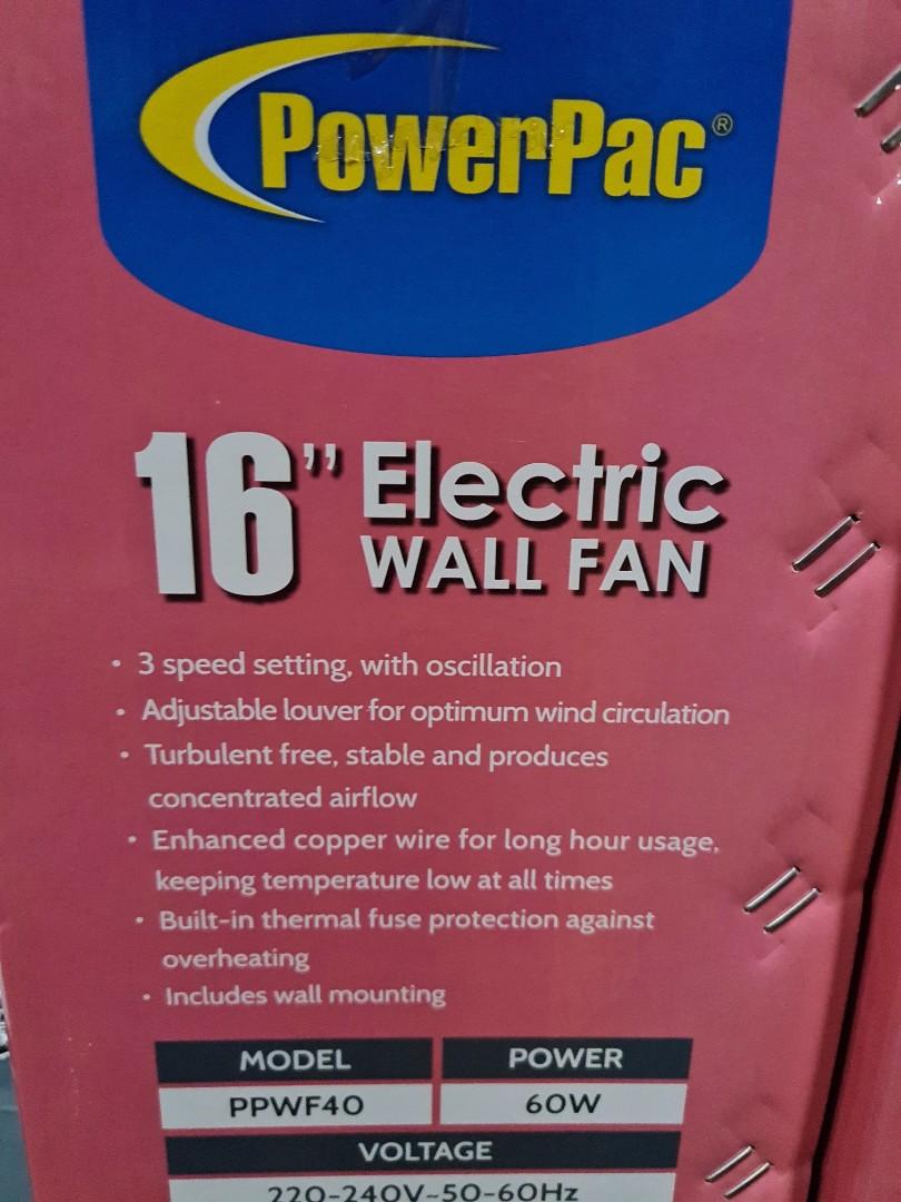 Powerpac 16" wall fan, Furniture & Home Living, Lighting & Fans, Fans ...