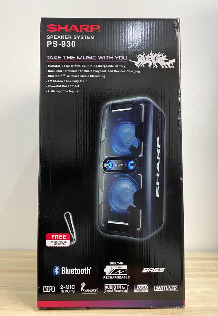 Sharp PS-930 Portable Bluetooth Party Speaker with Mic Karaoke, Audio ...