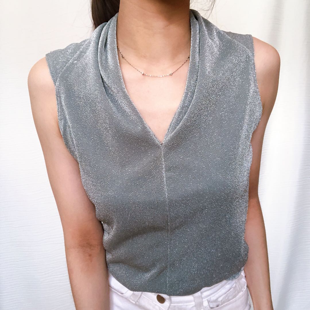 Vintage shiny disco top, Women's Fashion, Tops, Sleeveless on Carousell