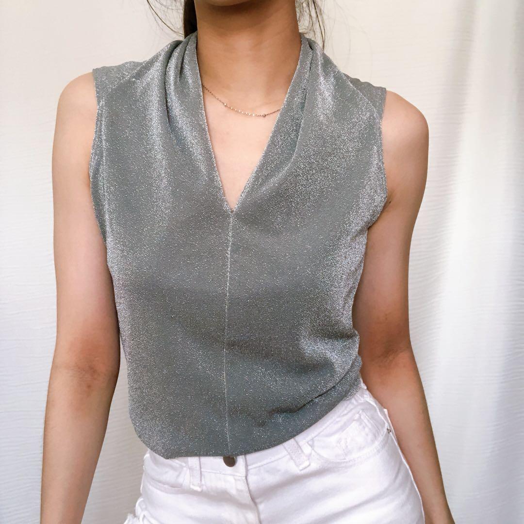 Vintage shiny disco top, Women's Fashion, Tops, Sleeveless on Carousell