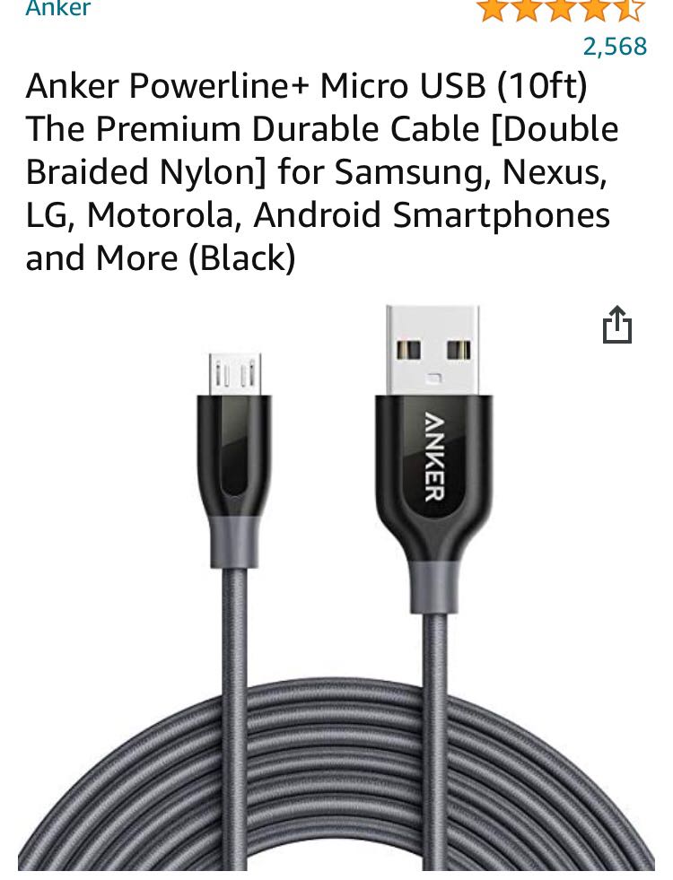 ANKER 10ft 3m Micro USB Nylon Cable, Computers & Tech, Parts ...