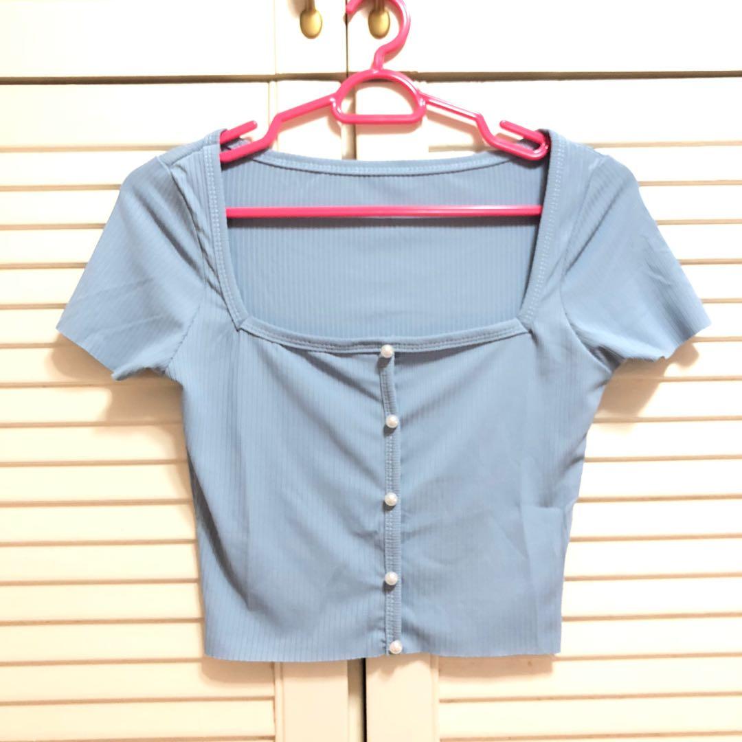 Square neck blue top, Women's Fashion, Tops, Sleeveless on Carousell
