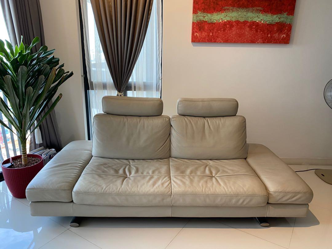 Leather Sofa with adjustable backrest and removable headrest, Furniture ...