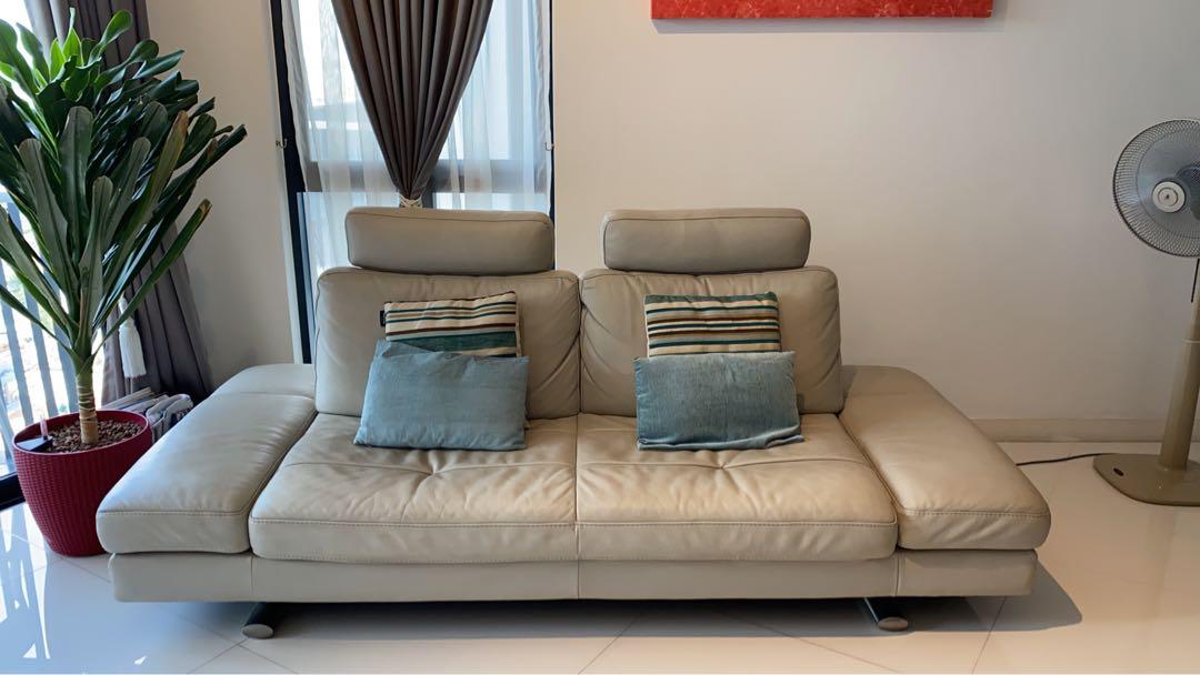 Leather Sofa with adjustable backrest and removable headrest, Furniture ...