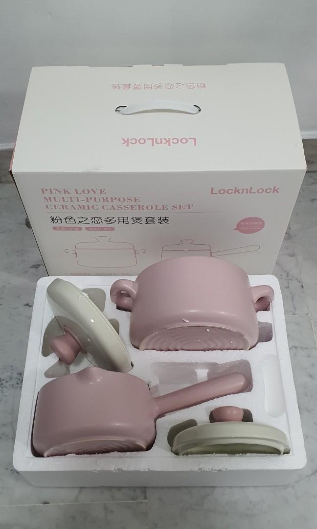 LocknLock pink love ceramic casserole set (2 pots), Furniture & Home ...