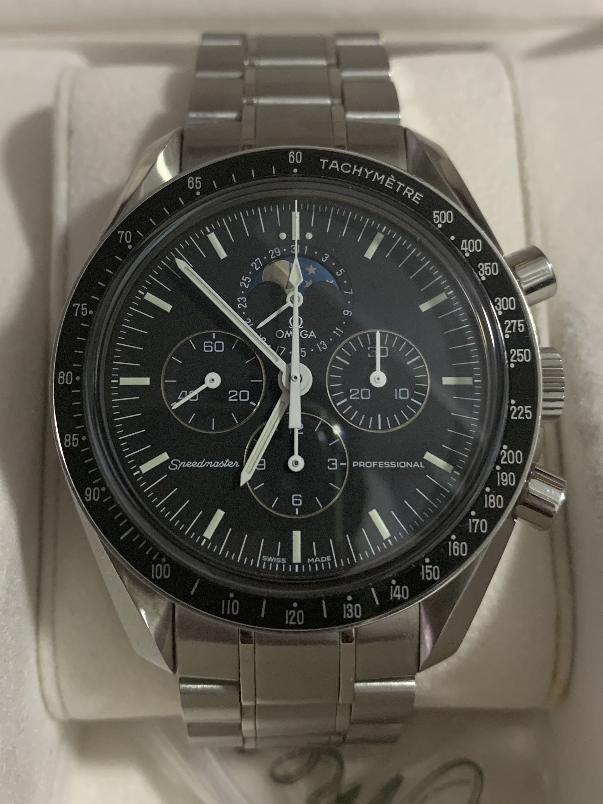 (Sold) Omega Speedmaster sapphire sandwich moonphase, 3576.50, Luxury ...