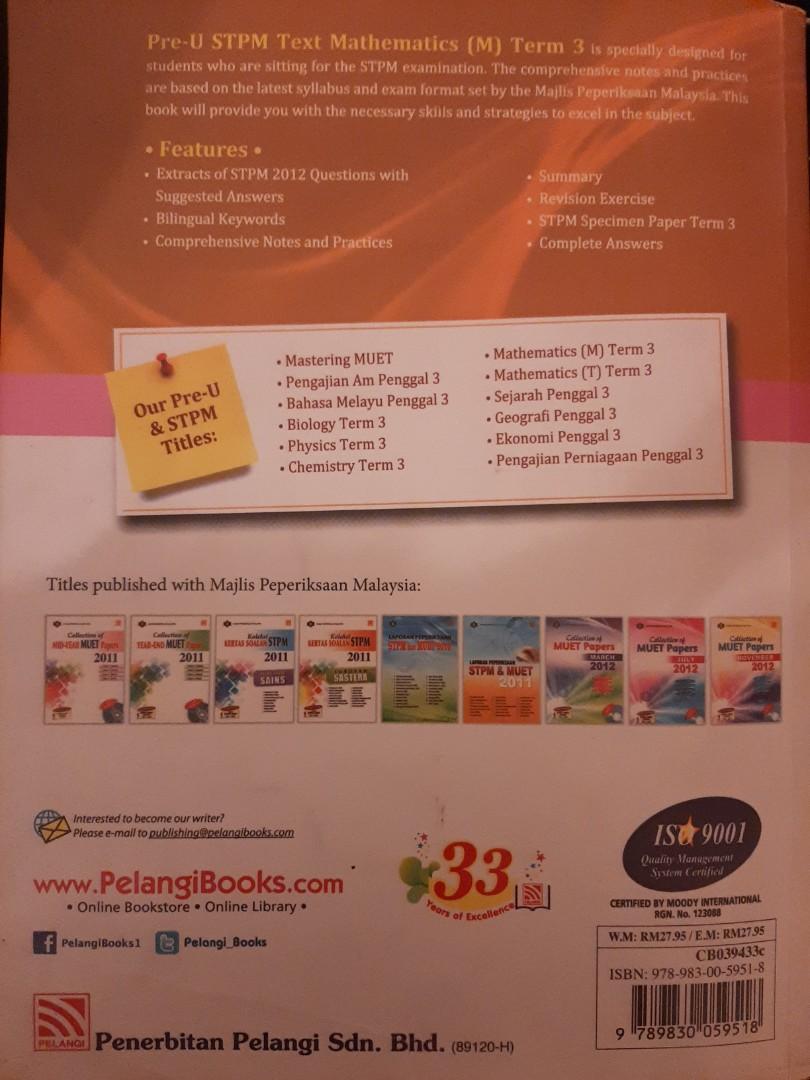 STPM MATHEMATICS M TERM 3 TEXTBOOK, Hobbies & Toys, Books & Magazines ...