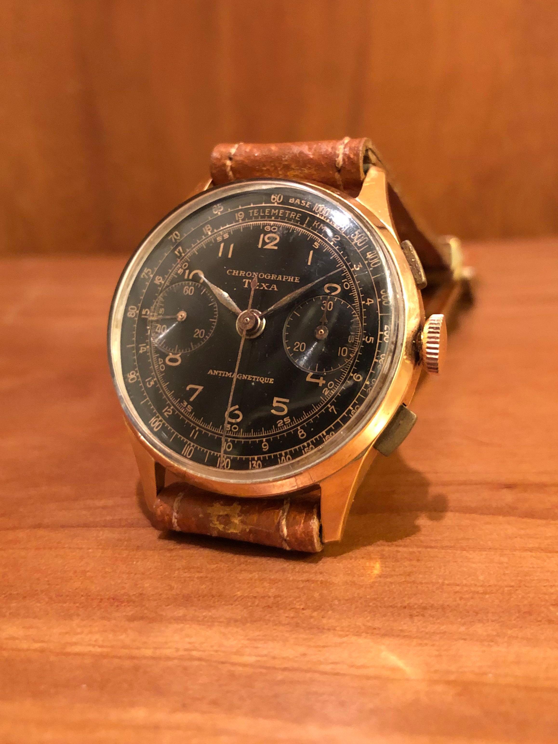 Texa Pink Gold Antimagnetic Chronograph Vintage Watch Faraday Cage Rare ...