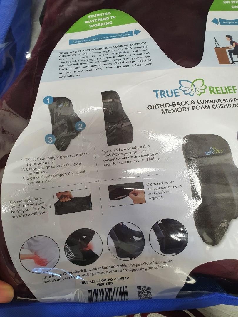 True Relief Ortho-back and lumbar support memory foam cushion, Health ...