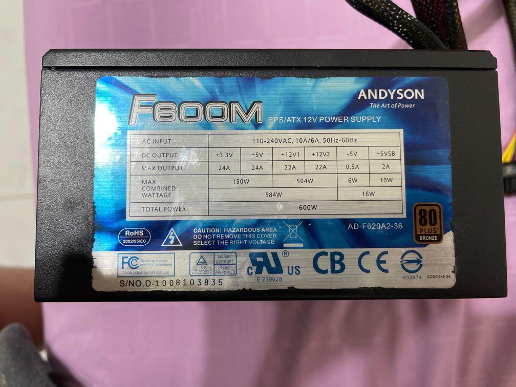 Andyson 600W Power Supply, Computers & Tech, Parts & Accessories ...