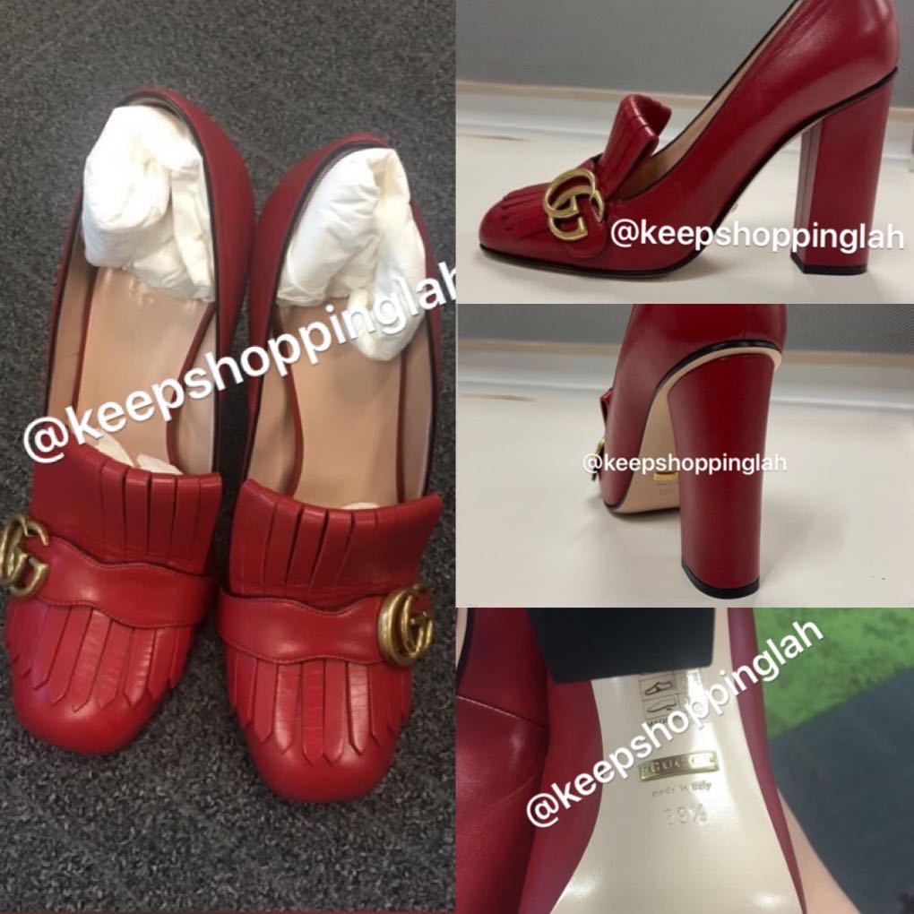 Gucci Marmont Red Heels Shoes (NEW), Women's Fashion, Footwear, Heels ...