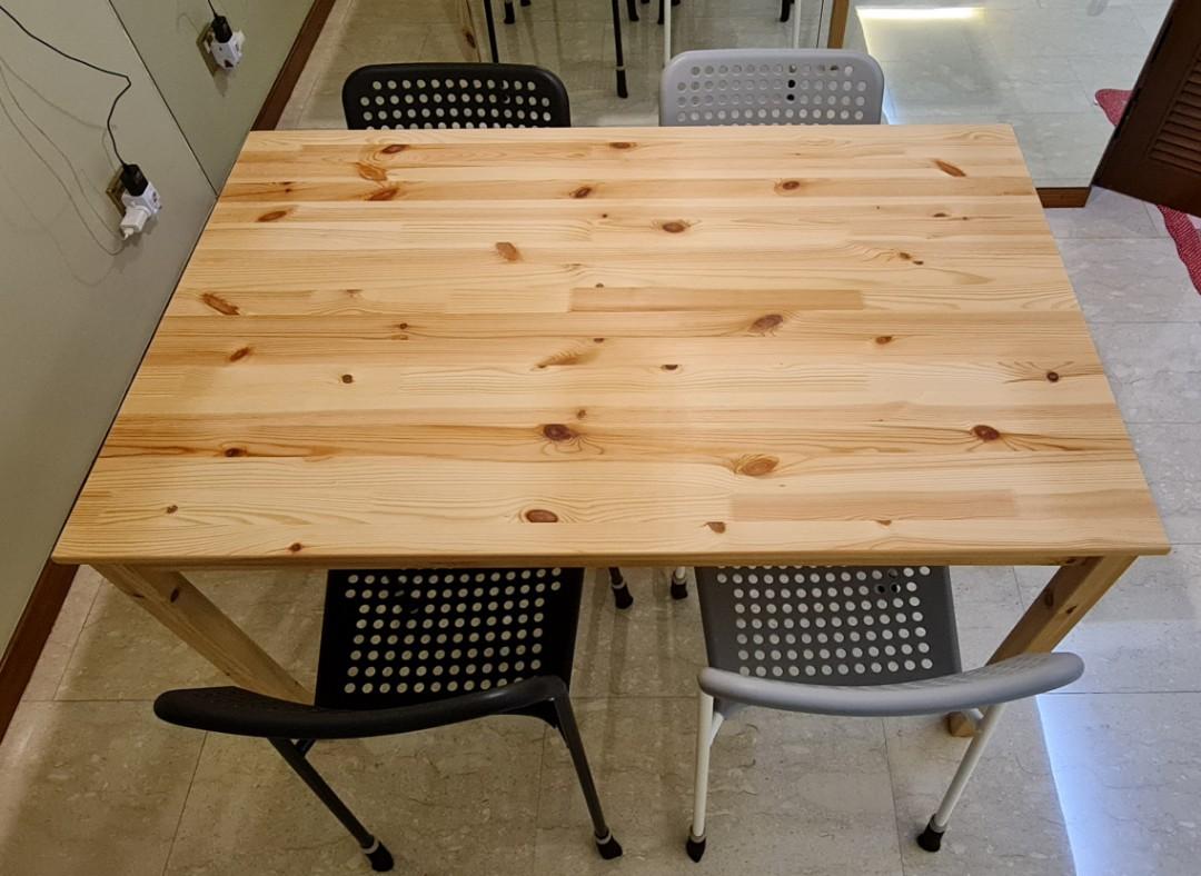 IKEA wooden table and IKEA chairs, Furniture & Home Living, Furniture ...