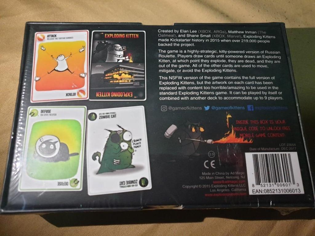 Original Exploding Kittens NSFW Card Game, Everything Else on Carousell