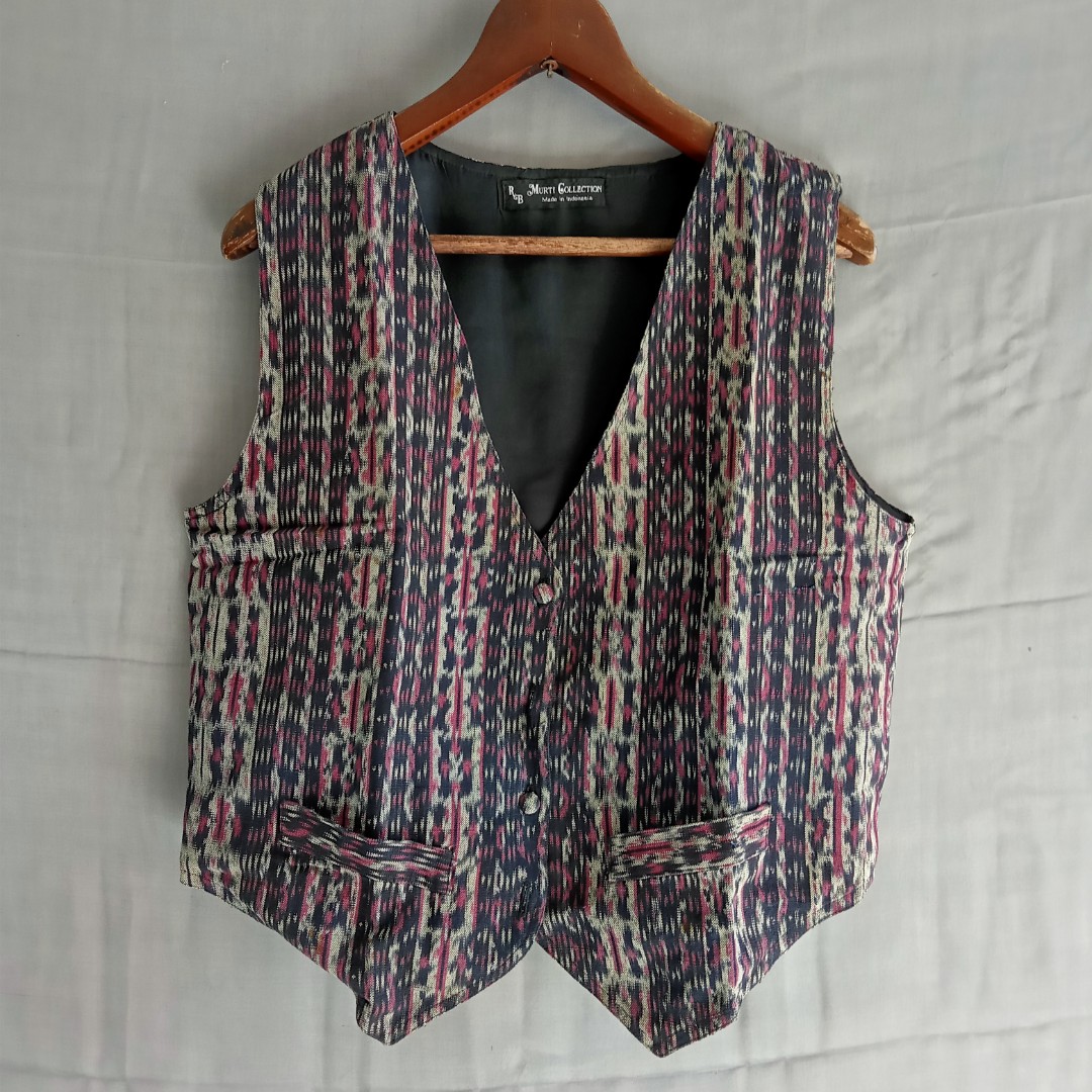 Vest Rompi Tenun, Fesyen Pria, Pakaian , Baju Luaran di Carousell