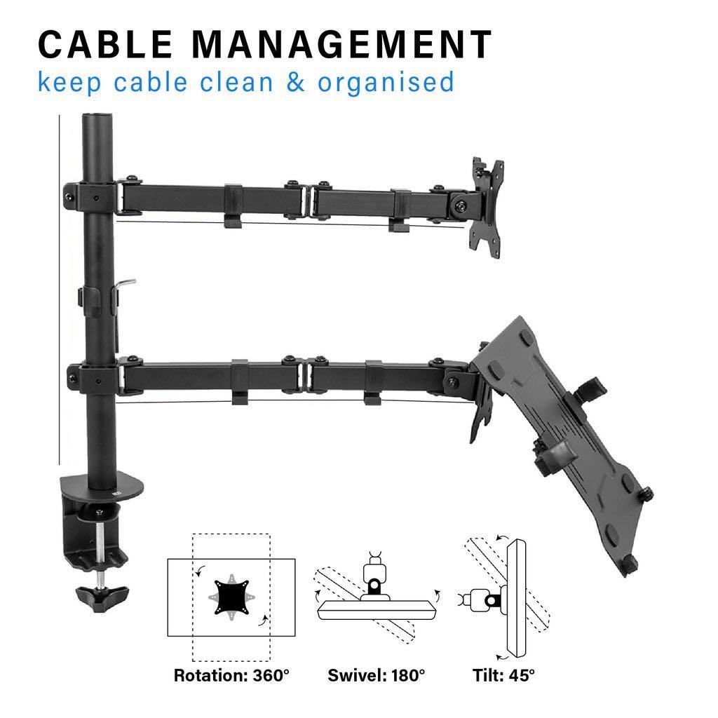 ULTi Full Motion Monitor and Laptop Desk Mount, Articulating Double ...