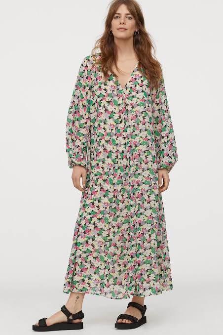 H&m hnm floral print baloon sleeve maxi long dress bukan zara, Fesyen ...