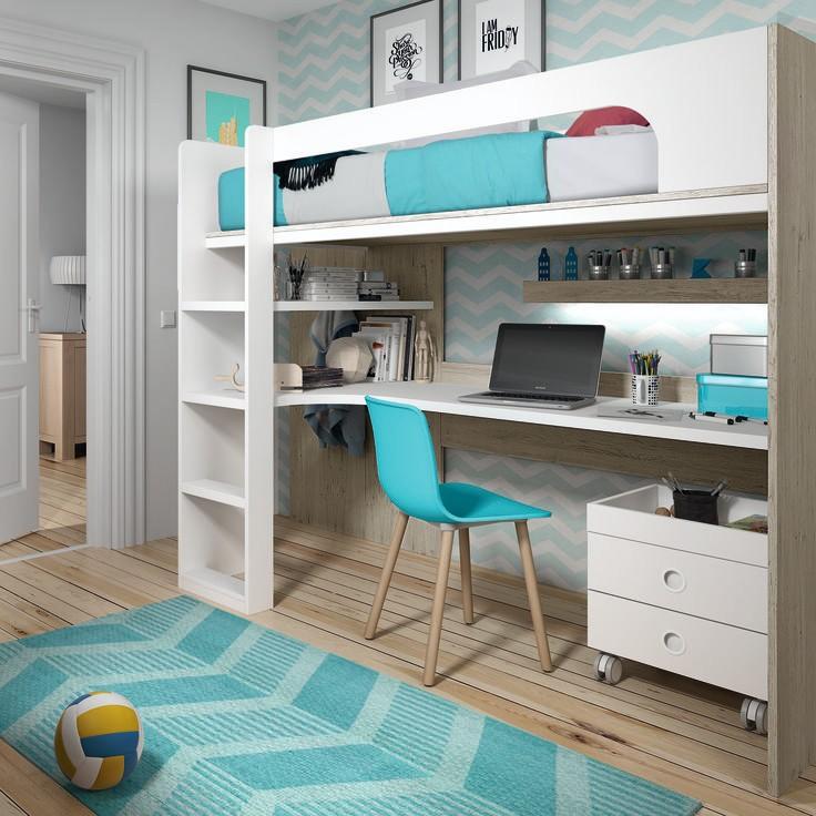 Loft bed with table and drawer, Furniture & Home Living, Furniture, Bed ...