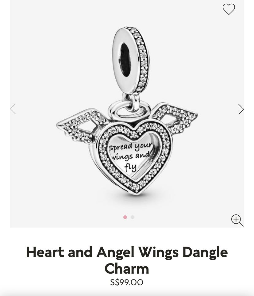 Pandora charms (Heart and Angel Wings Dangle Charm), Women's Fashion ...