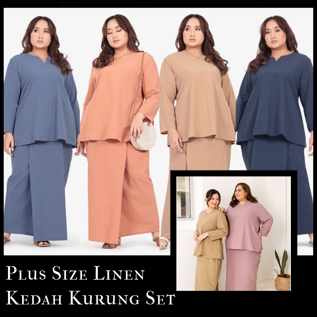 PLUS SIZE LINEN KEDAH KURUNG SET - instock limited!!!, Women's Fashion ...