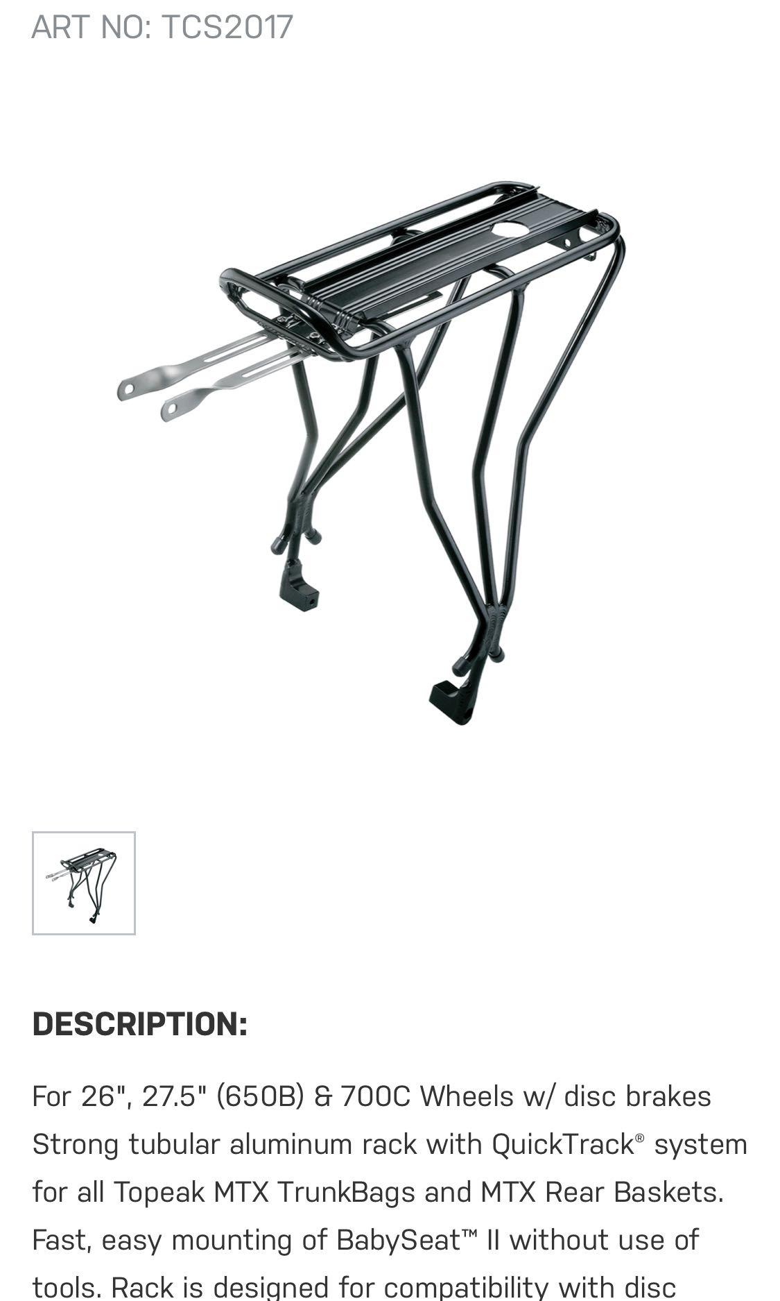 Topeak Rear Rack for disc brake bicycles, Sports Equipment, Bicycles ...