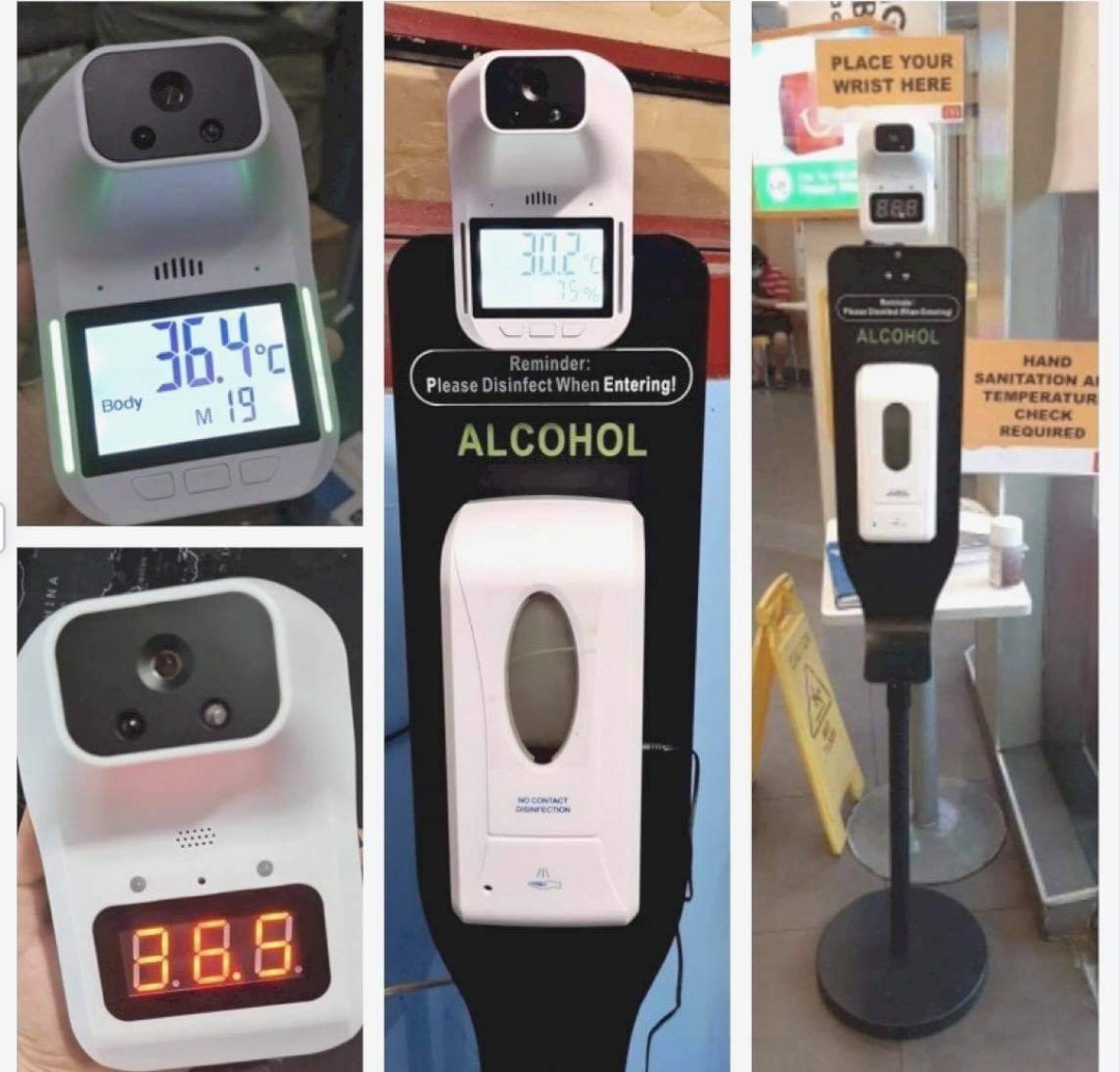 Alcohol dispenser with thermal scanner, Health & Nutrition, Medical ...