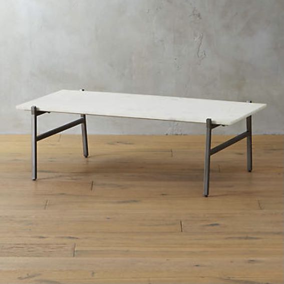 Crate & Barrel CB2 Small Slab Marble Coffee Table with Silver Base ...