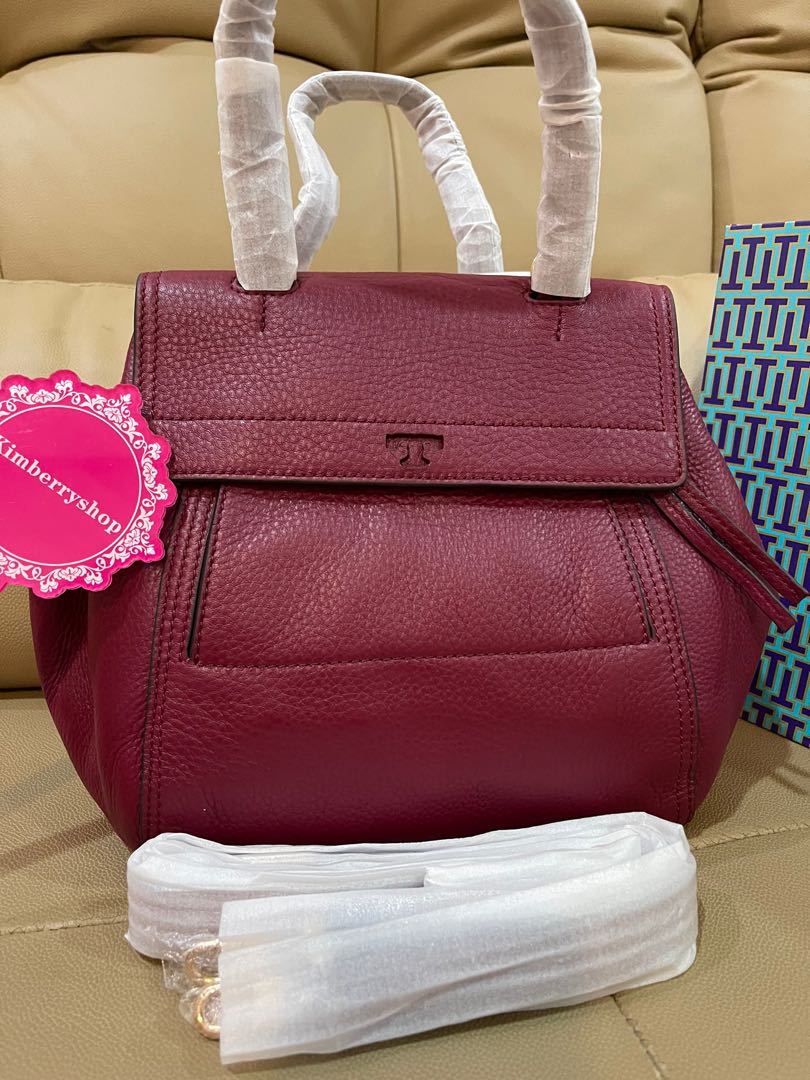 Ready stock authentic Tory Burch women half moon satchel wine red ...