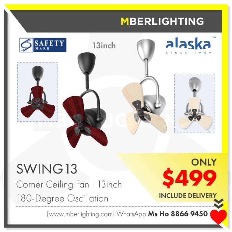 SWING 13" (FINO) Small Corner Ceiling Fan, Furniture & Home Living ...