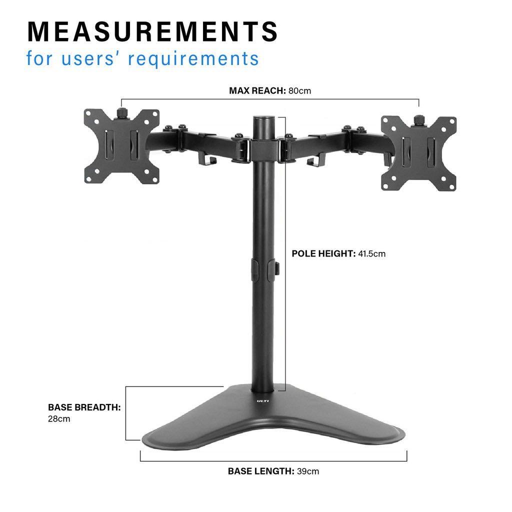 ULTi Dual LED LCD Monitor Free-Standing Desk Stand for 2 Screens up to ...