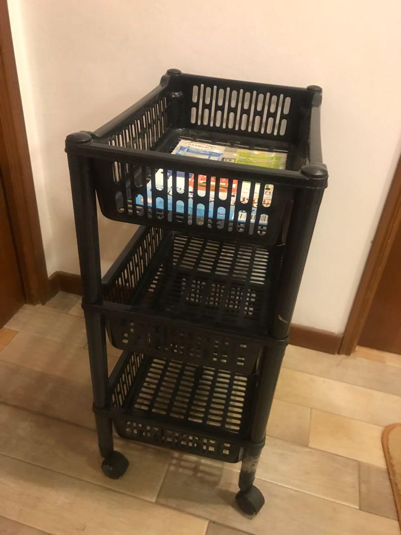 3 tier plastic trolley rack black, Furniture & Home Living, Furniture ...