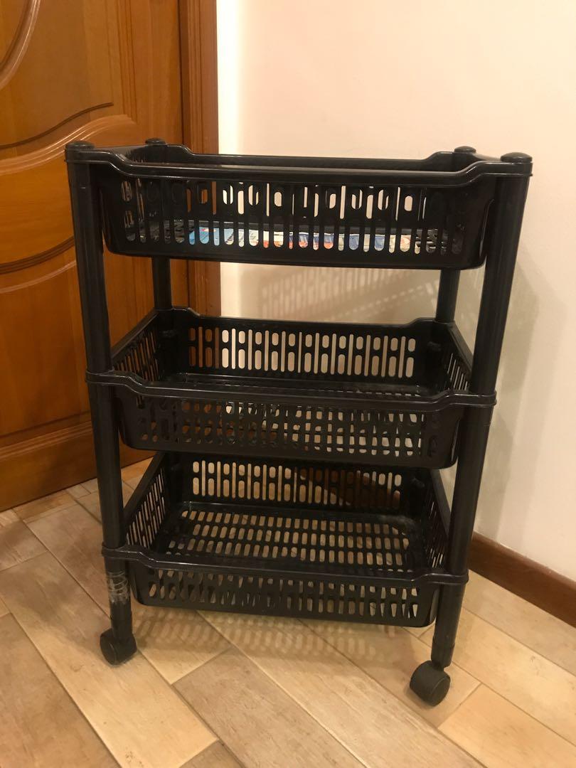 3 tier plastic trolley rack black, Furniture & Home Living, Furniture ...