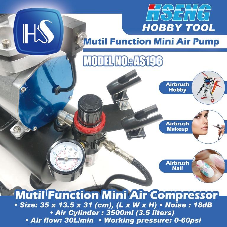 全新 ⚡ HSENG 浩盛 ⚡ AS196 雙馬達氣泵連3.5升氣缸 配水隔 布喉 高清化妝 模型制作 美甲 (自動停機), 興趣及遊戲 ...