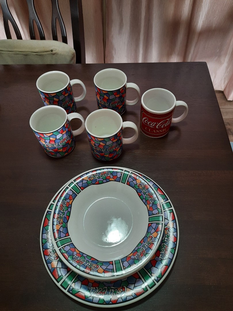 Coca Cola plates and mugs set, Furniture & Home Living, Kitchenware ...