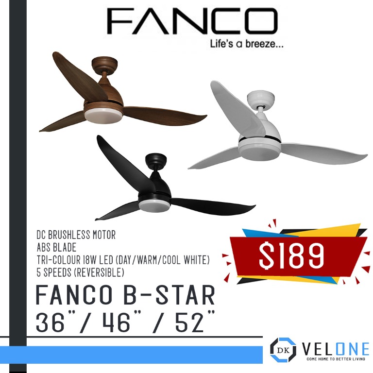 Fanco B-Star DC Ceiling Fan with Light, Furniture & Home Living ...